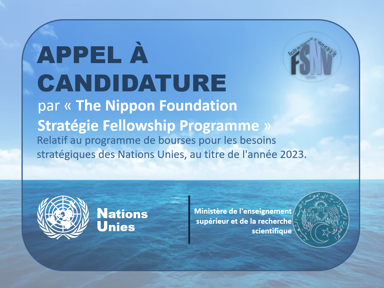 appel à candidature DOALOS - Université Blida 1